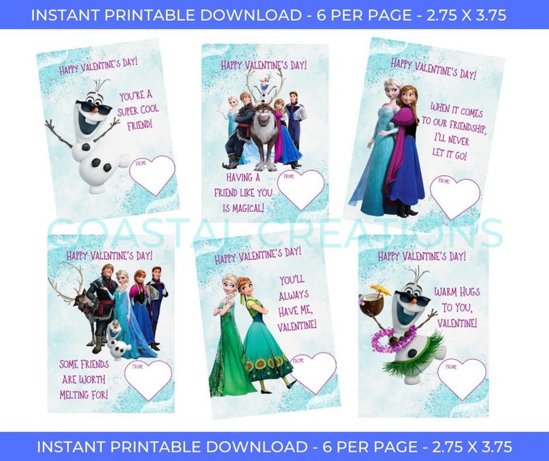 Frozen Valentine's Day Printable Card Tag, Queen Elsa Princess Anna ...