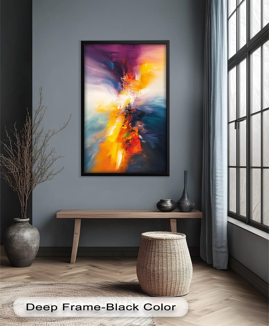 Abstract Wall Painting: Red & Yellow Color Burst, Modern Framed Wall ...