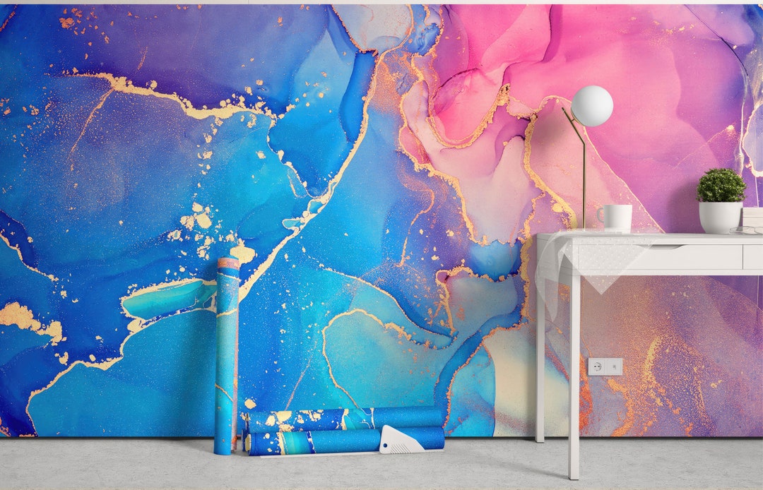 Abstract Temporary Wallpaper-marble Peel and Stick Wallpaper-fluid Art ...