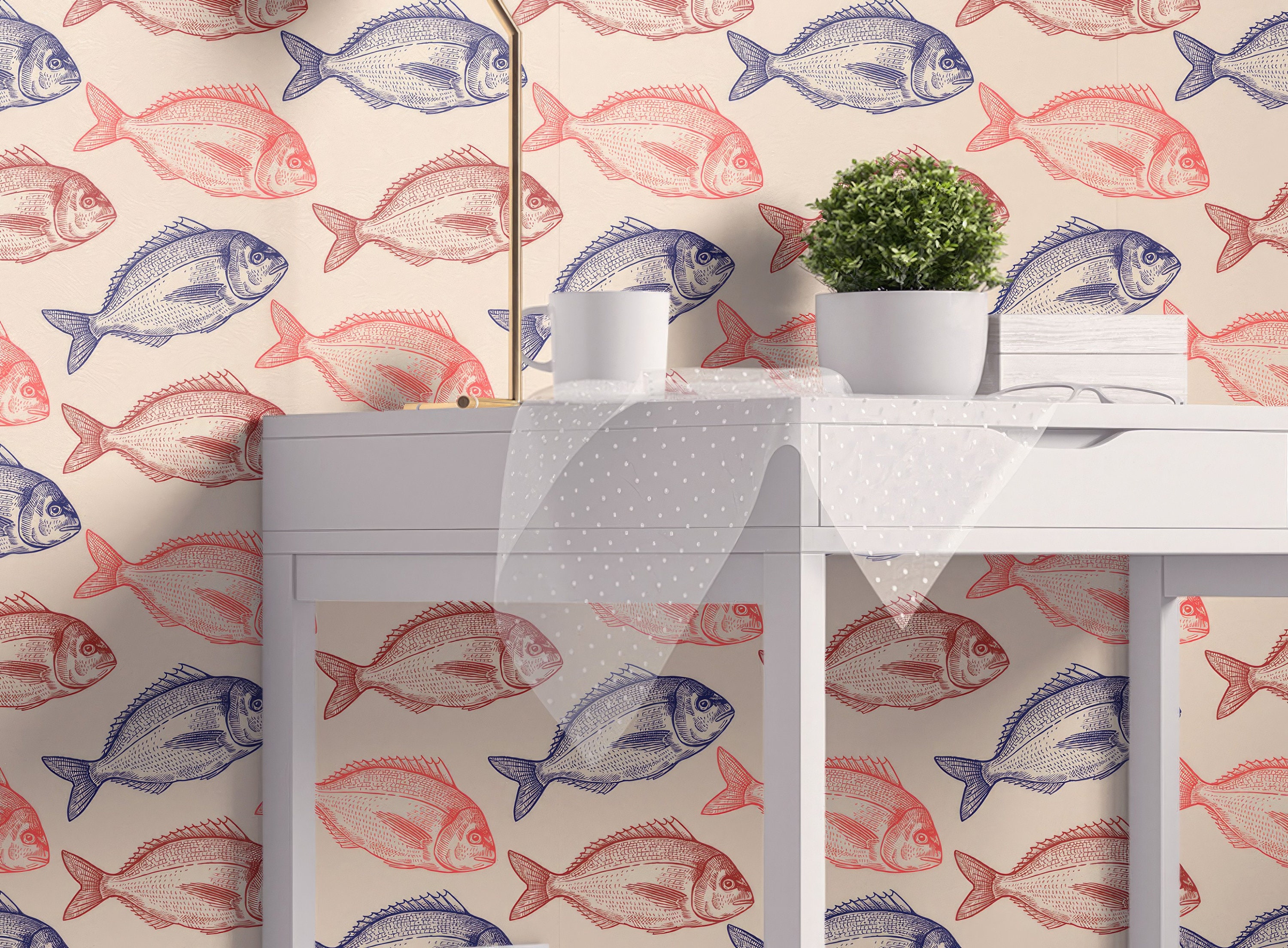 Pink Fish Temporary Wallpaper-peel and Stick Wallpaper-fish Wall Mural ...