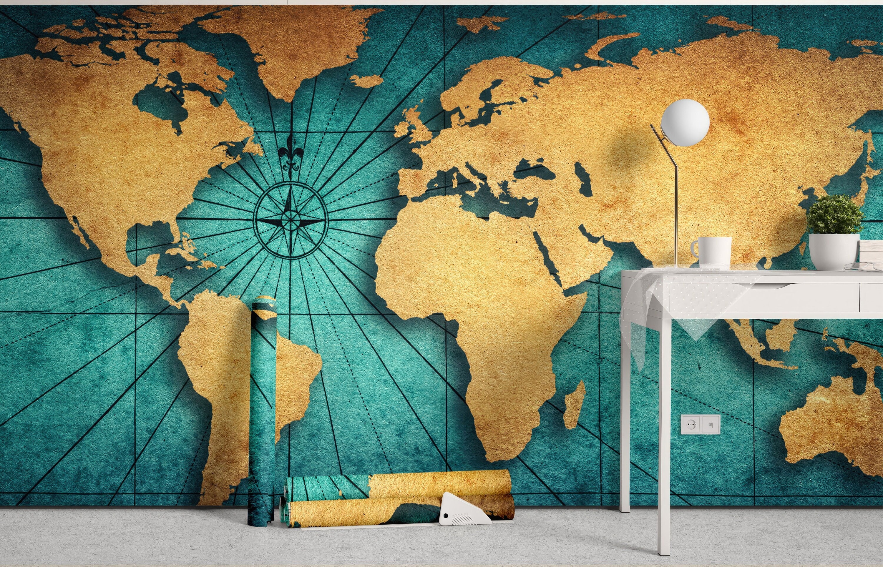 World Map Temporary Wallpaper-map Peel and Stick Wallpaper-office Wall ...