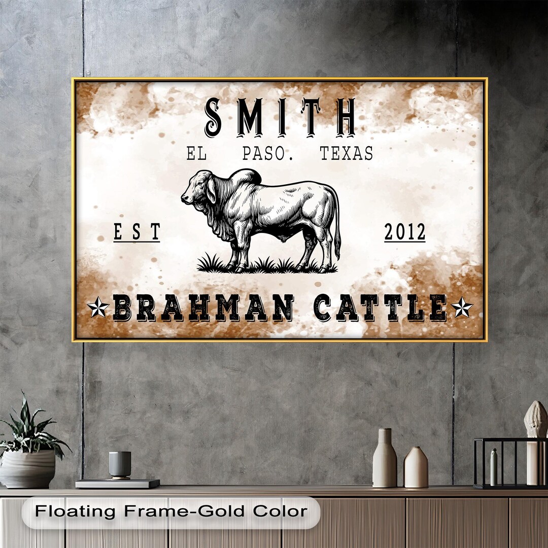 Personalized Brahman Cattle Wall Art, Custom Ranch Name Sign, Vintage ...