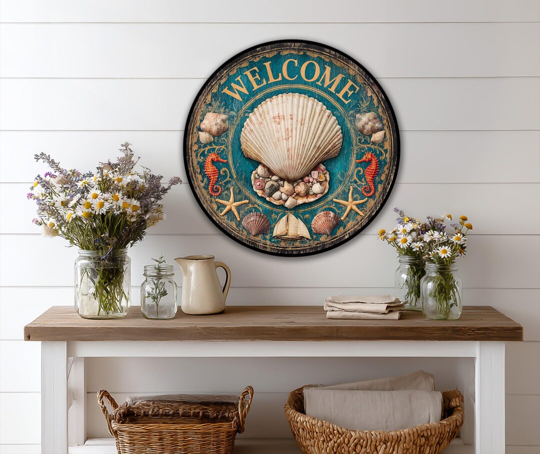 Coastal Welcome Wood Wall Art, Beach House Wooden Wall Decor, Nautical ...