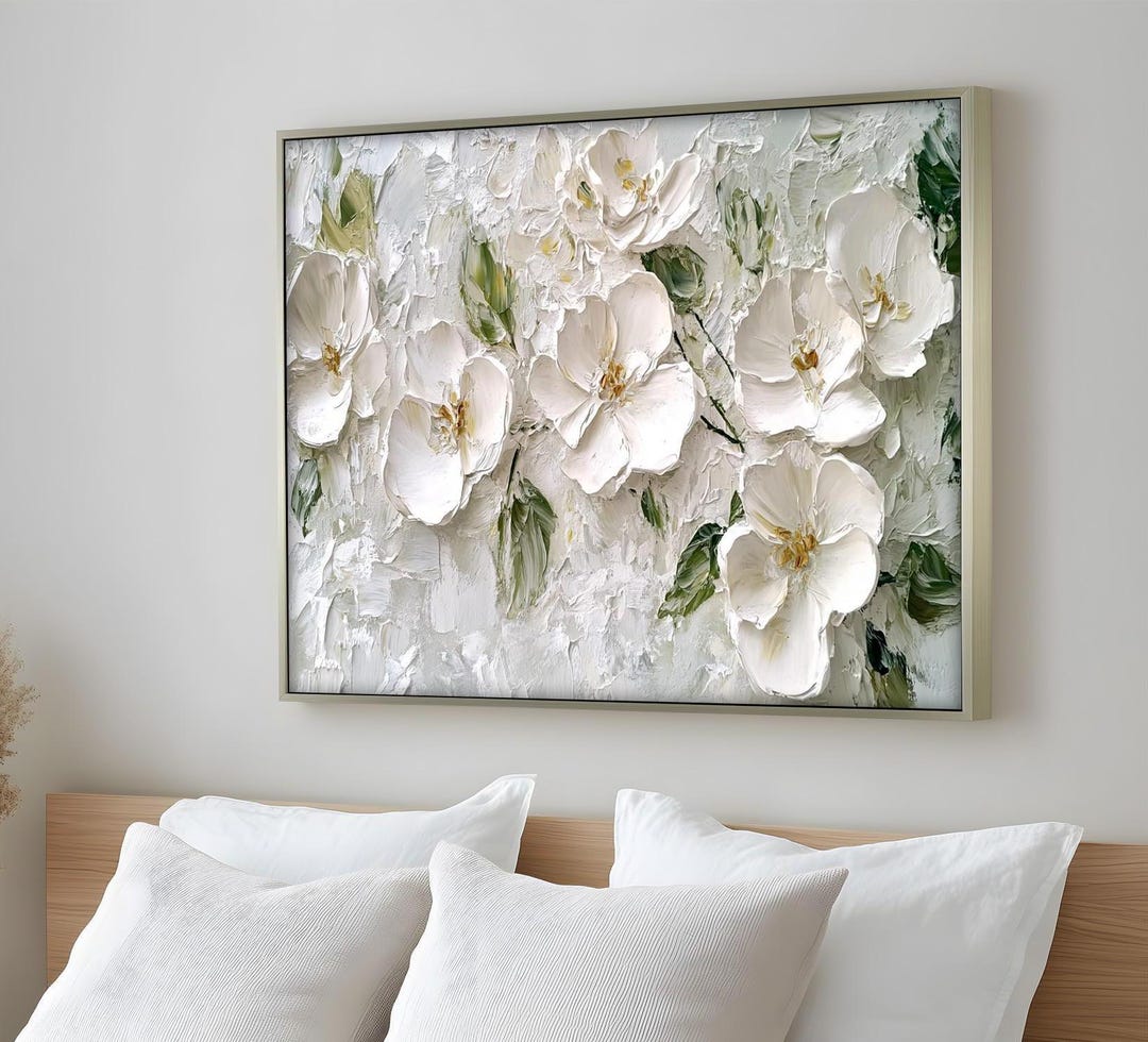 Textured Magnolia Wall Painting on Wood: Framed Floral Wall Art - Etsy