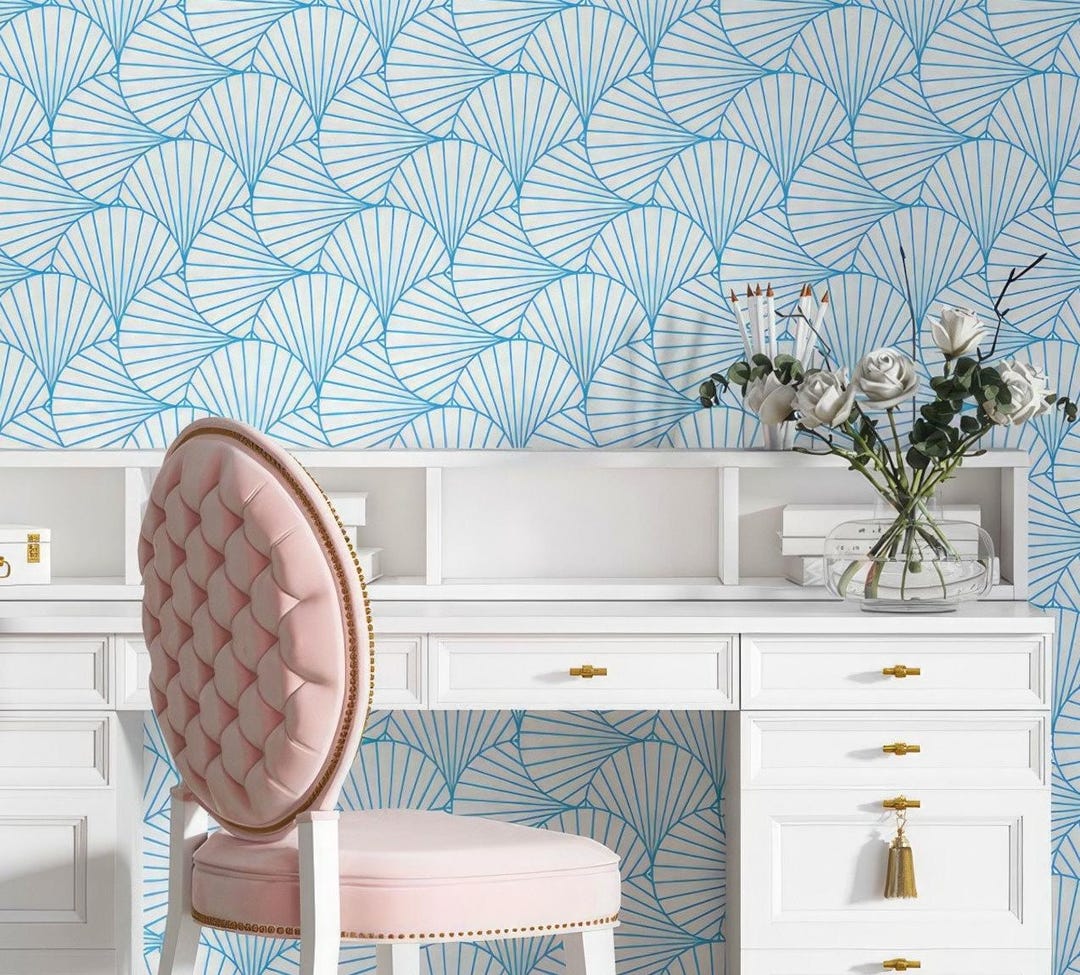 Blue Seashell Wallpaper-temporary Wallpaper Peel and Stick Wallpaper ...