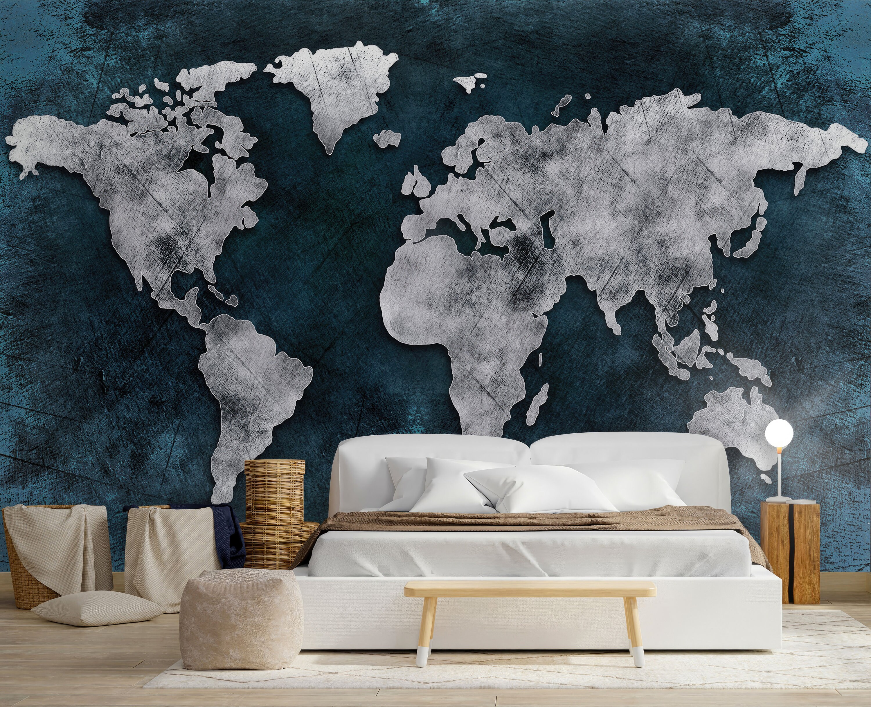 World Map Temporary Wallpaper-map Peel and Stick Wallpaper-office Wall ...