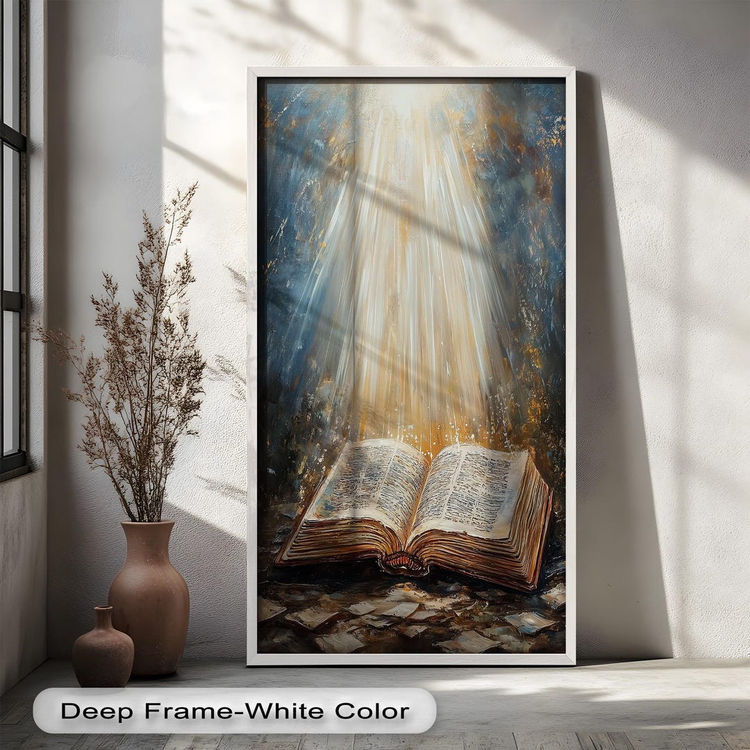 Biblical Wood Wall Art – Open Book With Divine Light Print, Rustic ...