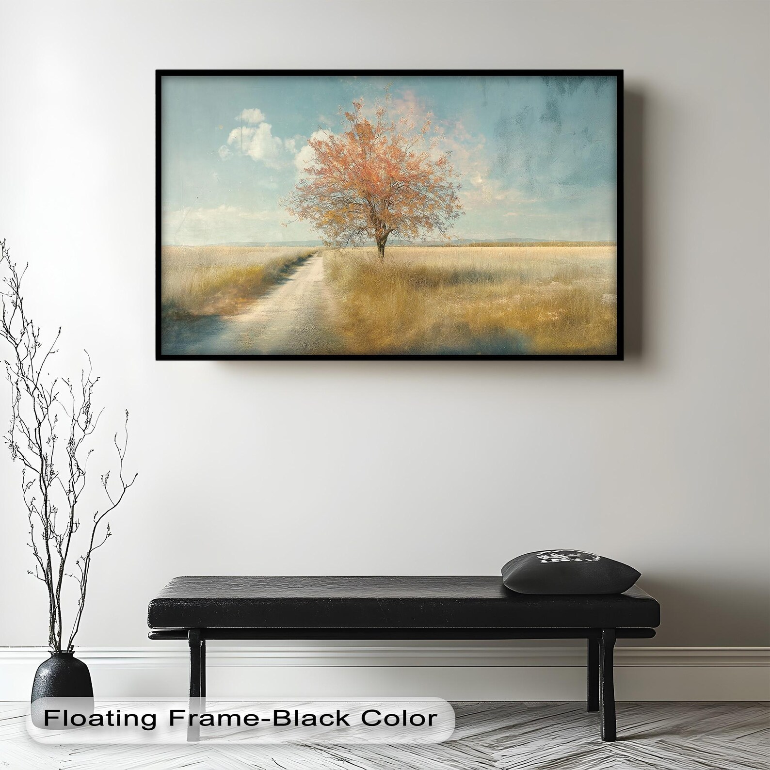 Framed Autumn Tree Wall Painting : Rustic Landscape Art Oil Painting ...