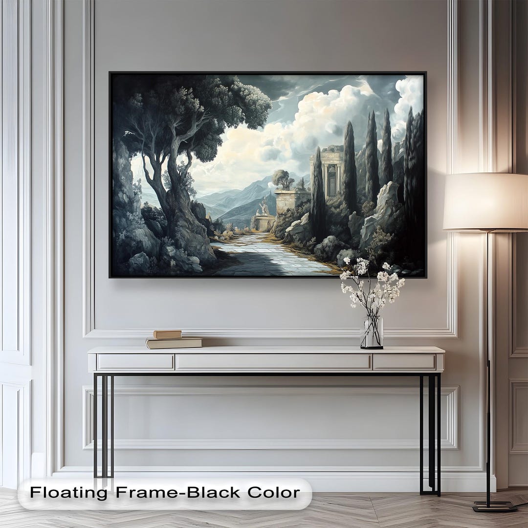 Ancient Ruins Landscape Wooden Wall Art – Mystical Road & Temple Scene ...