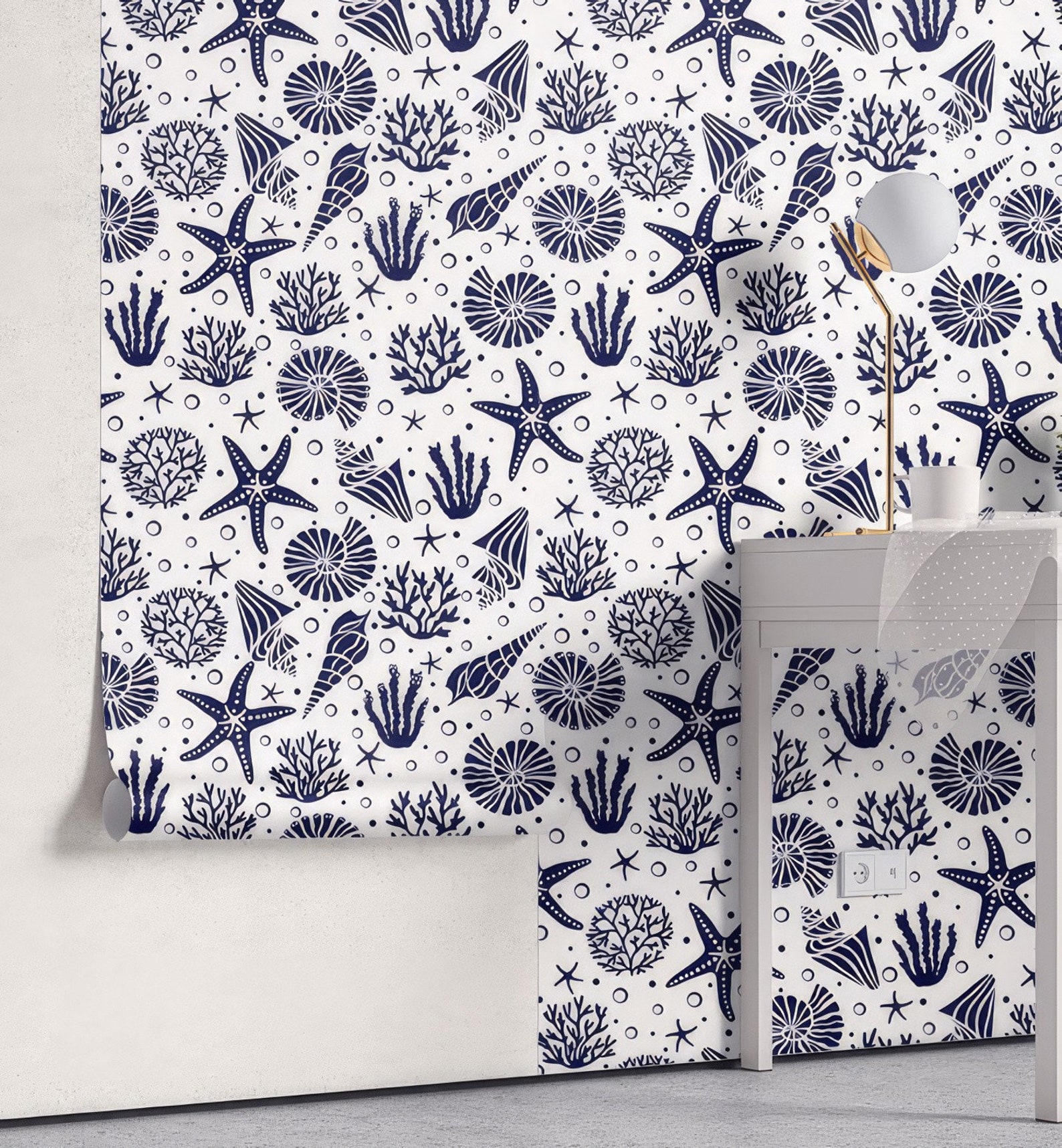 Ocean Seashell Wallpaper Temporary Wallpaper-coral Starfish Nursery ...