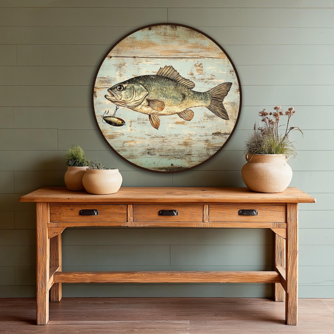 Rustic Fish Wood Wall Art, Fishing Cabin Wooden Decor, Vintage Angler ...
