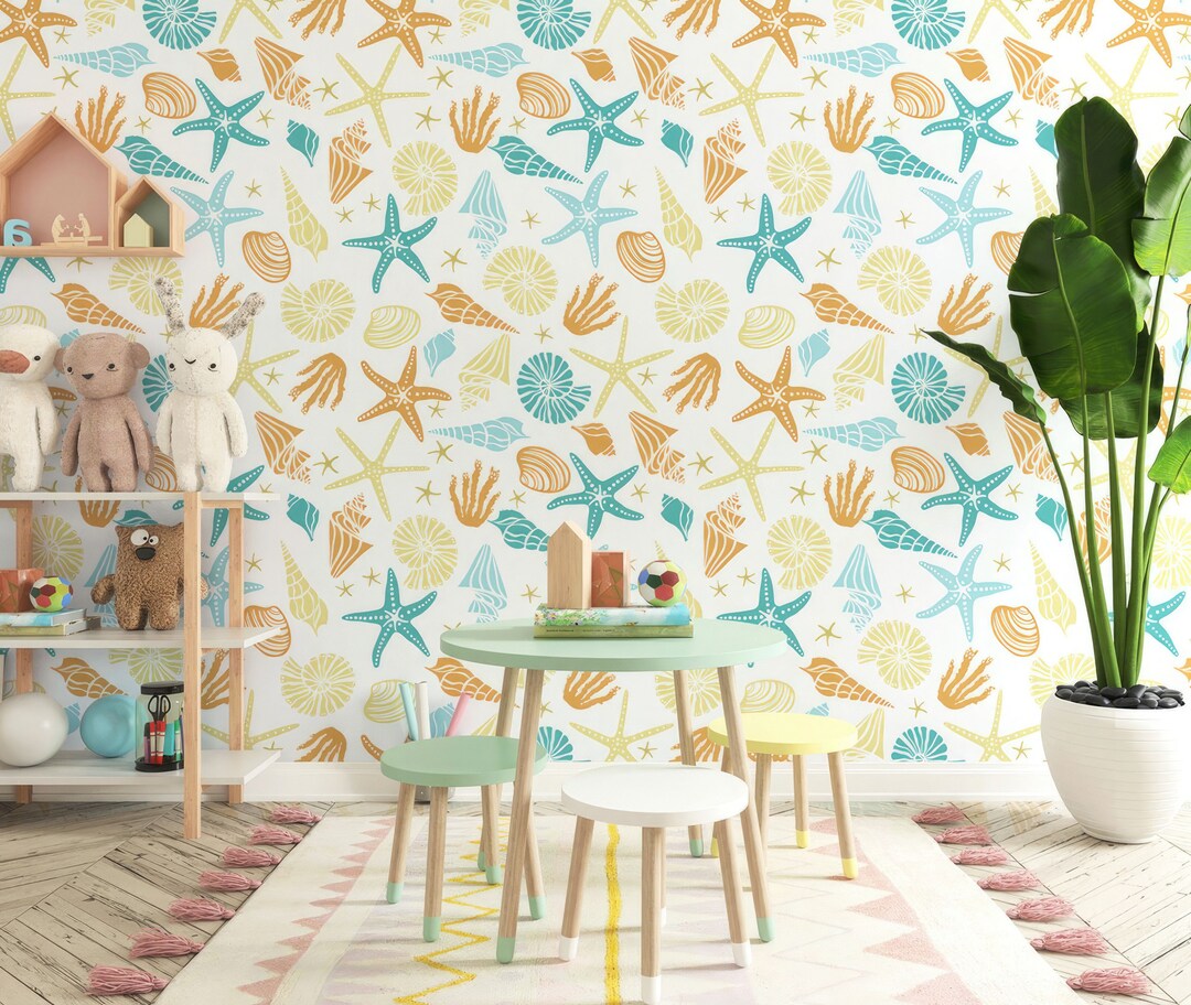 Ocean Seashell Wallpaper Temporary Wallpaper-coral Starfish Nursery ...