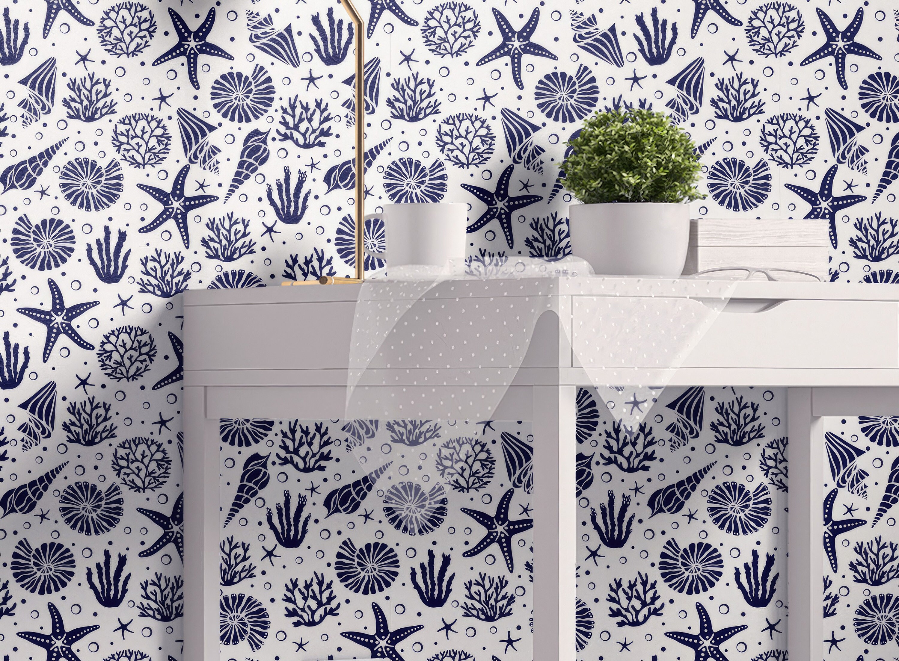 Ocean Seashell Wallpaper Temporary Wallpaper-coral Starfish Nursery ...