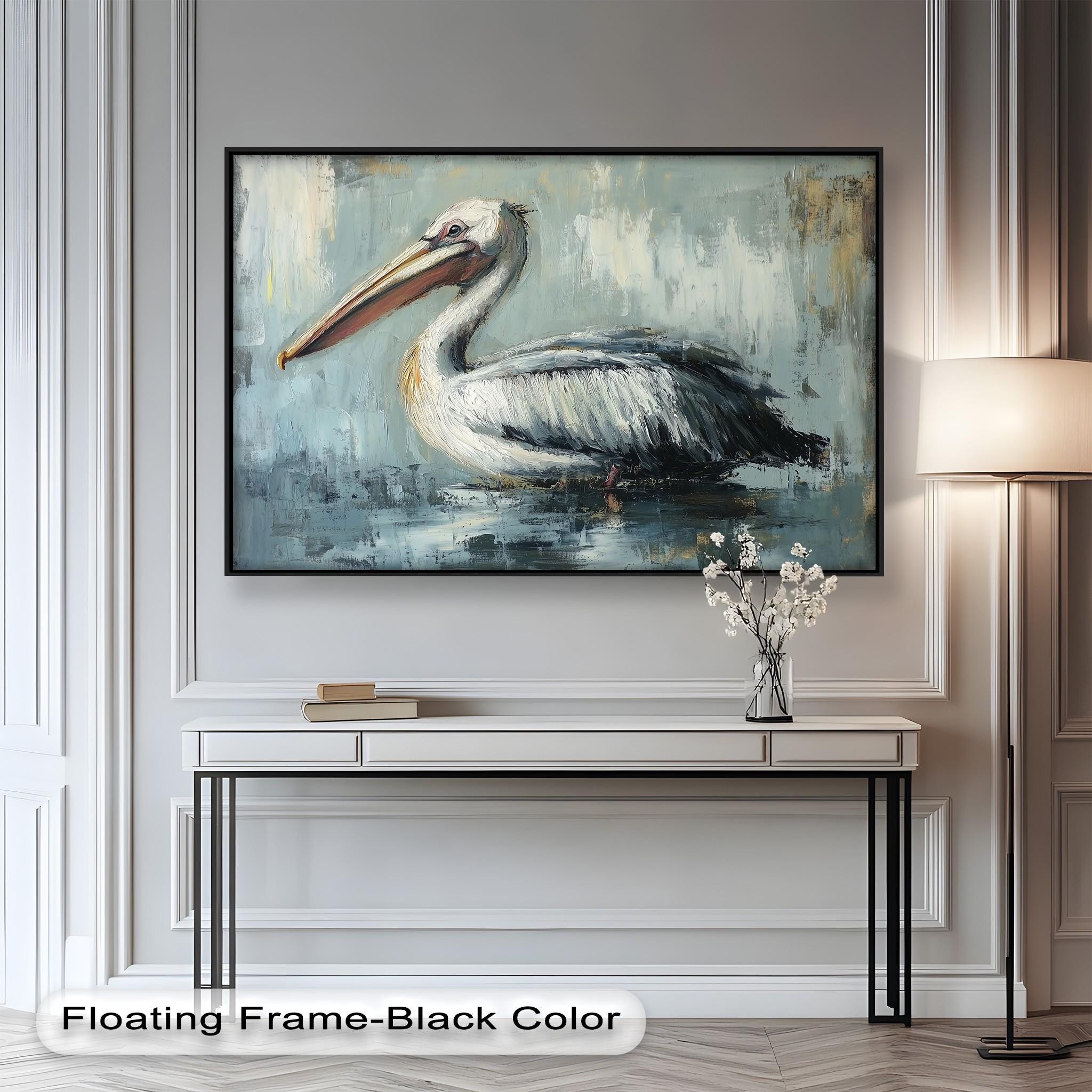 Pelican Coastal Art Print: Rustic Wood Wall Decor With Gold Frame Oil ...