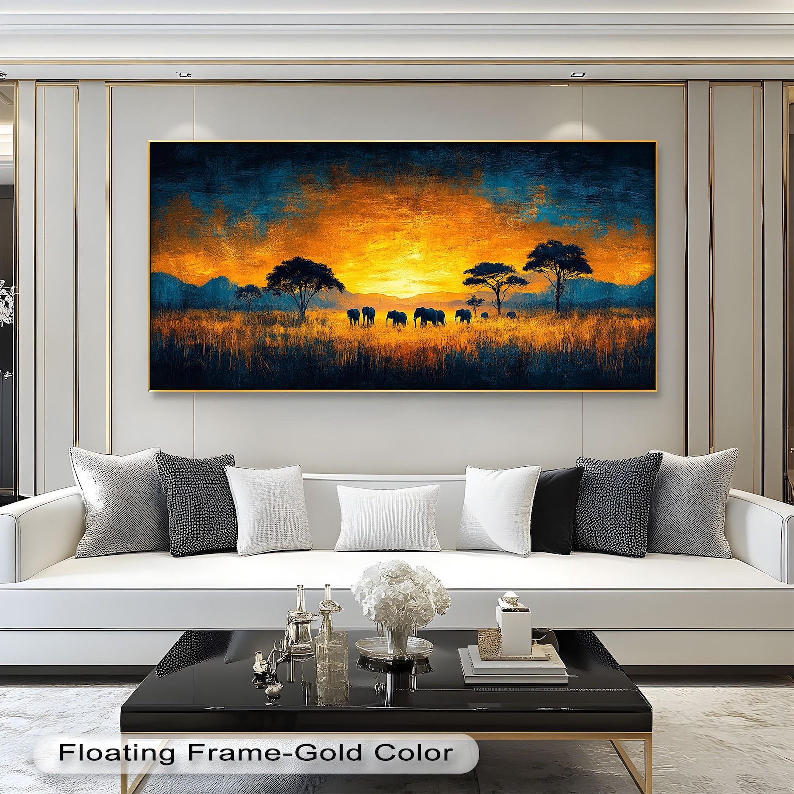 Elephant Sunset Canvas Art: African Safari Wood Wall Art With Frame Oil ...