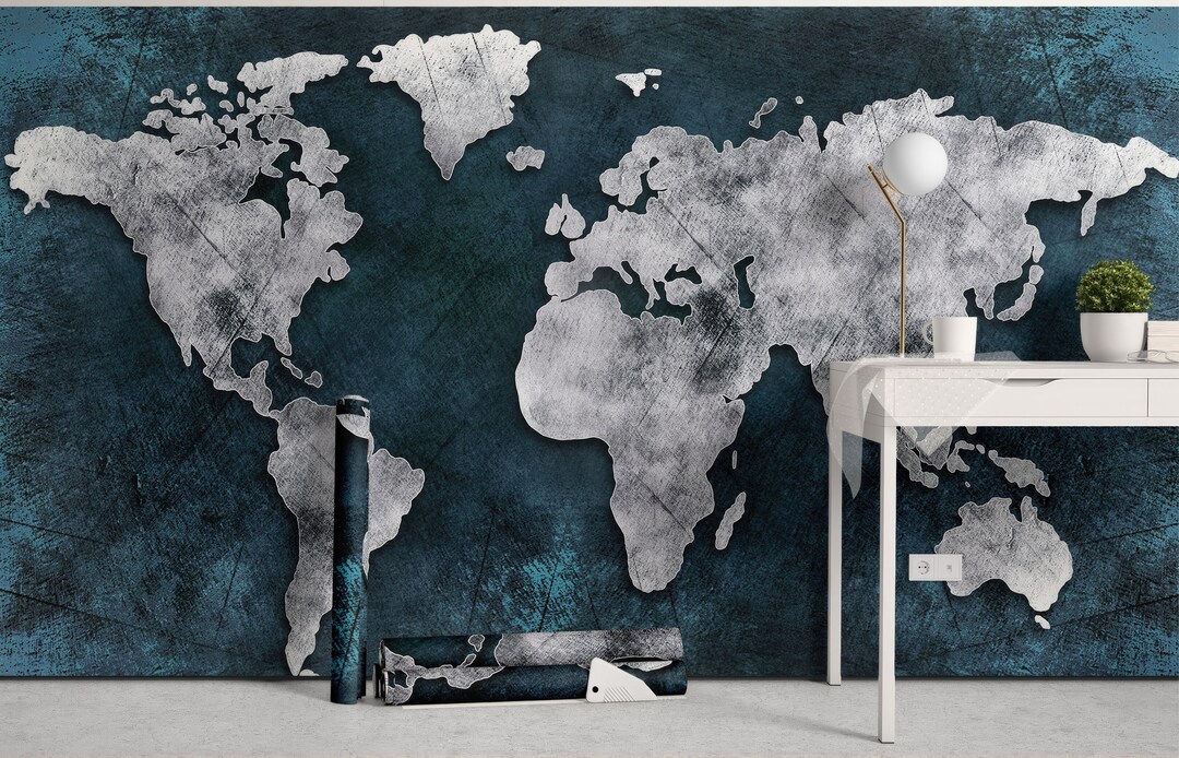 World Map Temporary Wallpaper-map Peel and Stick Wallpaper-office Wall ...