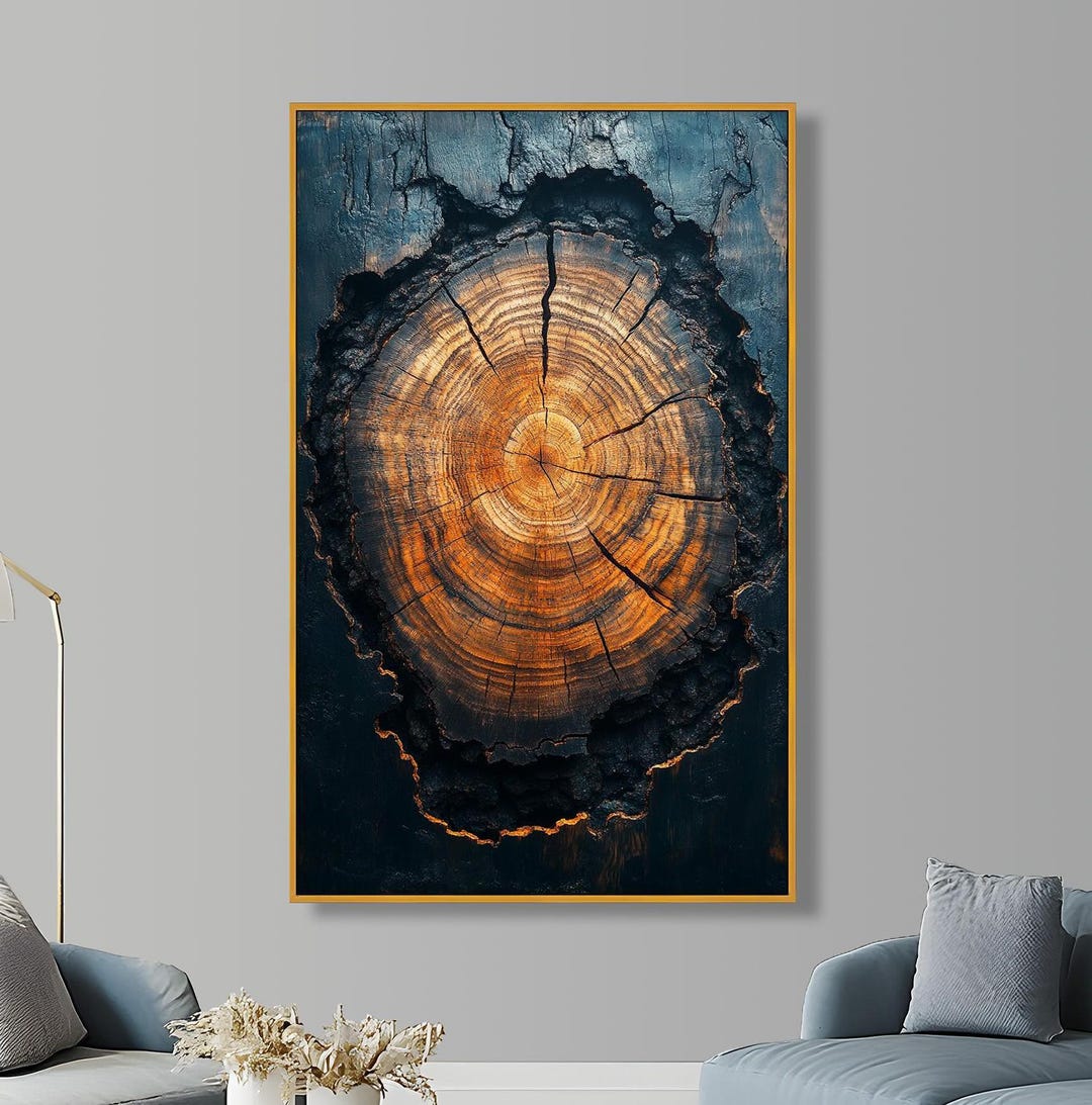 Framed Tree Ring Wall Painting : Rustic Minimalist Wall Art Oil ...