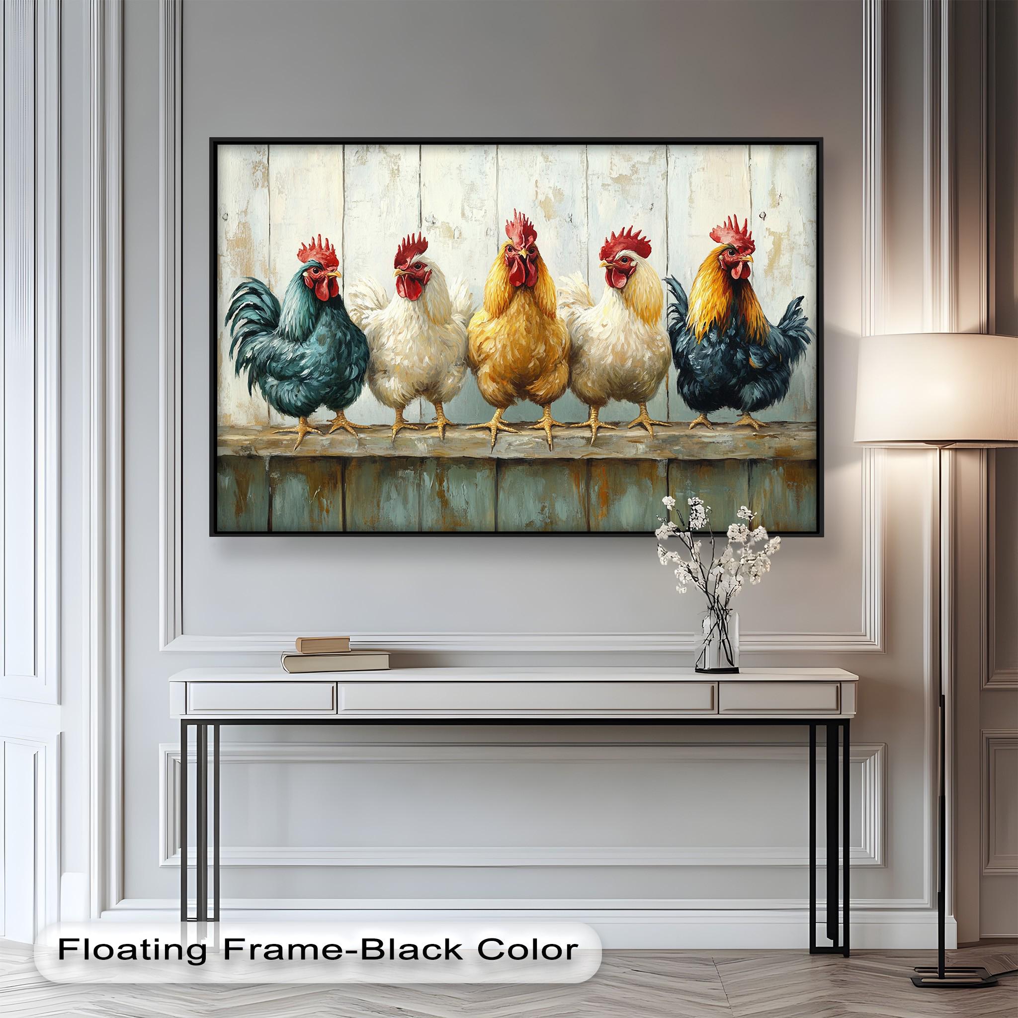 Rustic Chicken Print: Farmhouse Rooster Wall Art With Gold Floating ...