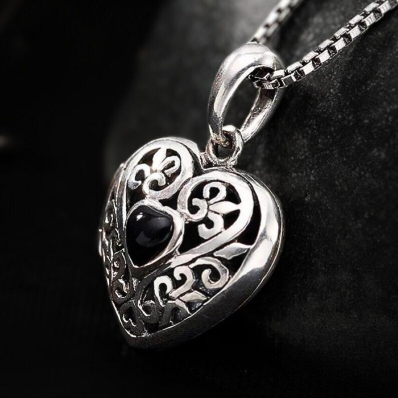 Silver Heart Locket Necklace 925 Sterling Silver Vintage Style Unisex ...