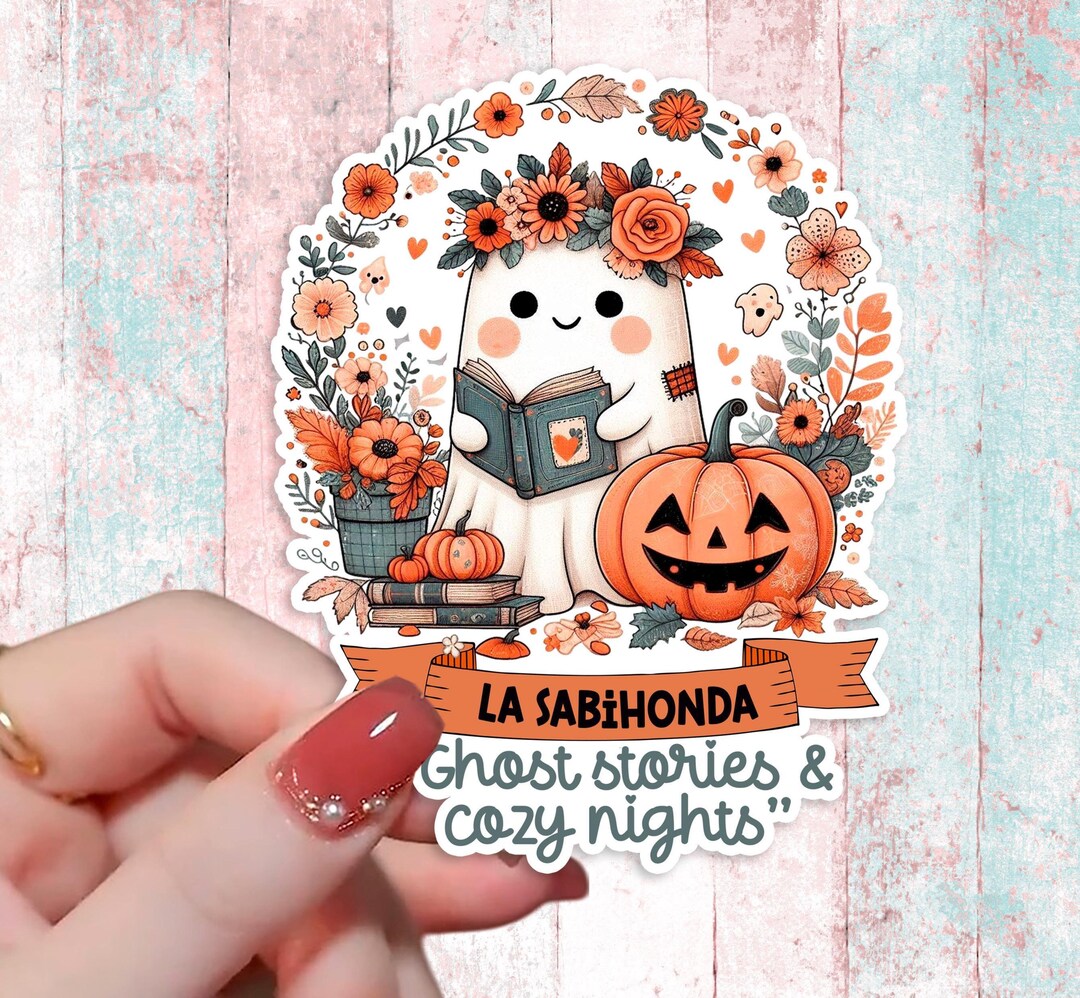 Spooky Cute Ghost Sticker, Halloween Folk, Kawaii Style Ghost With ...