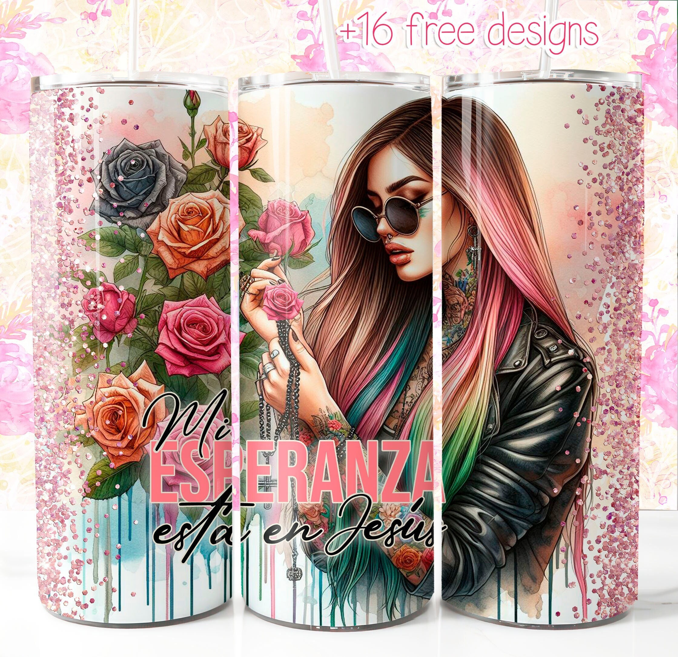 Spanish Bible Glitter 20oz Wrap, 20oz Skinny Tumbler Sublimation Design ...