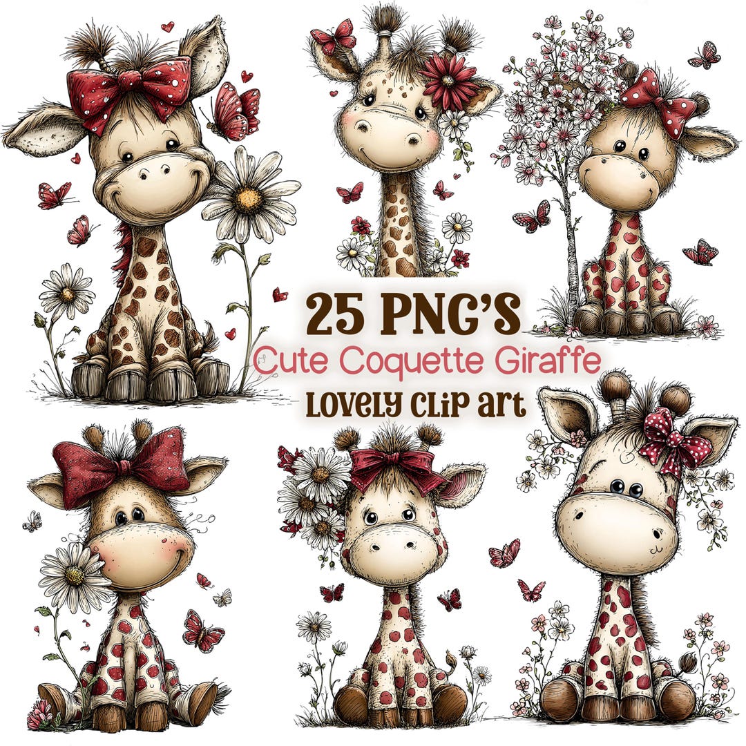 Coquette Giraffe Clipart PNG Bundle, Cute Giraffe Clipart, Vintage ...
