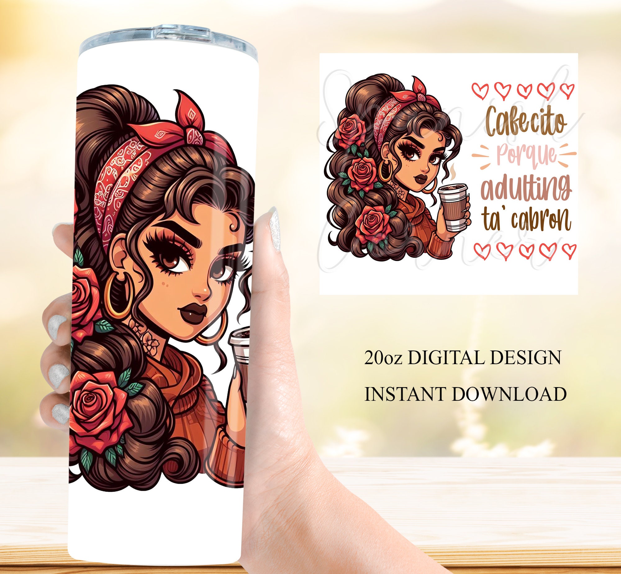Spanish 20oz Digital Design, Amor Y Cafecito Digital Wrap for Sublimation, Instant Download ...