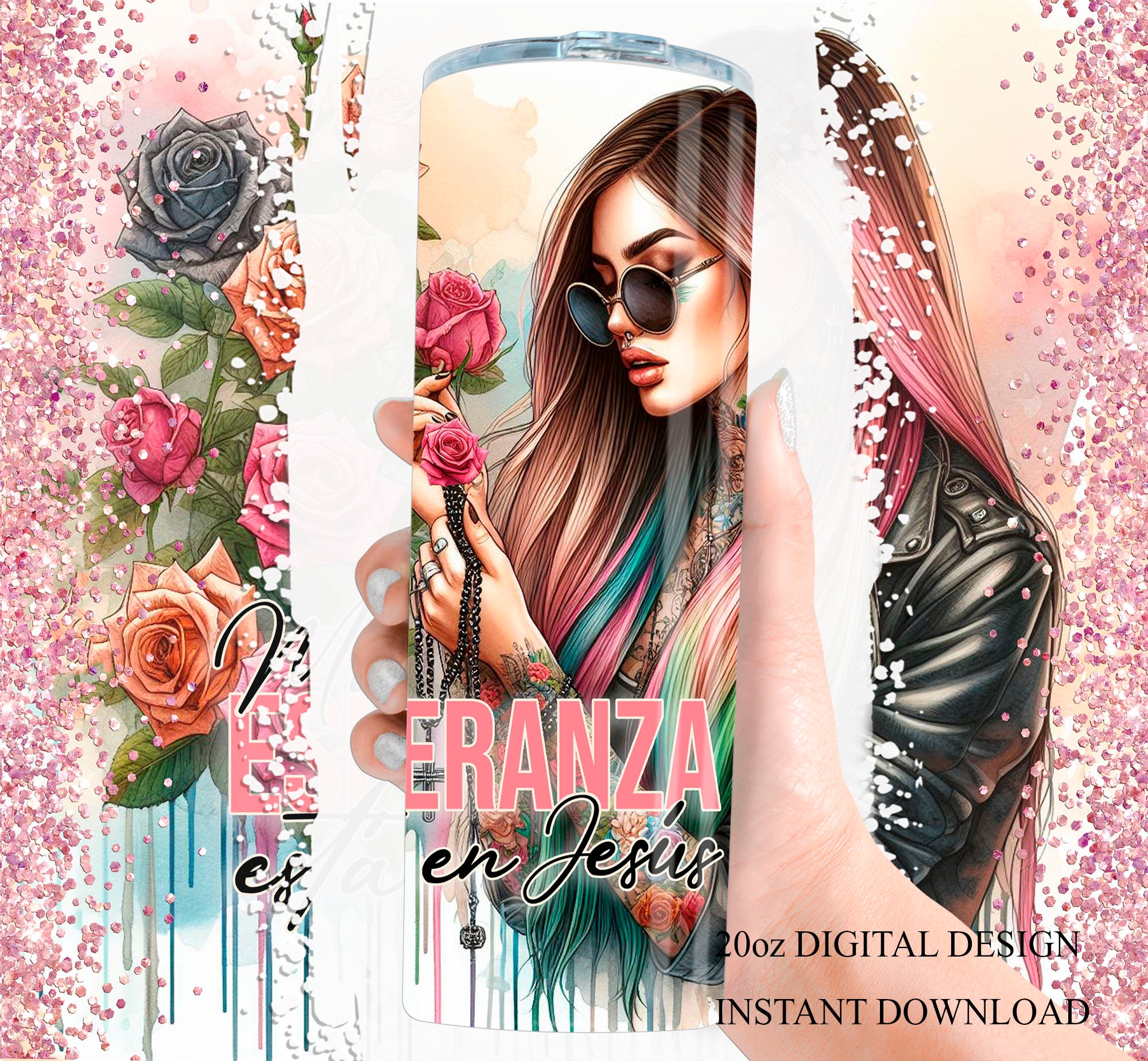 Spanish Bible Glitter 20oz Wrap, 20oz Skinny Tumbler Sublimation Design ...