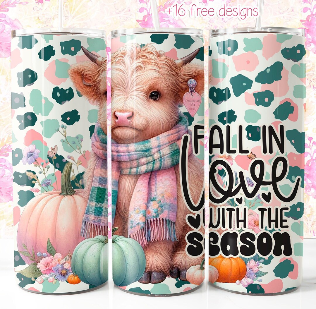 Highland Cow Tumbler Wrap, Pumpkin Spice Design (20oz Sublimation, PNG ...
