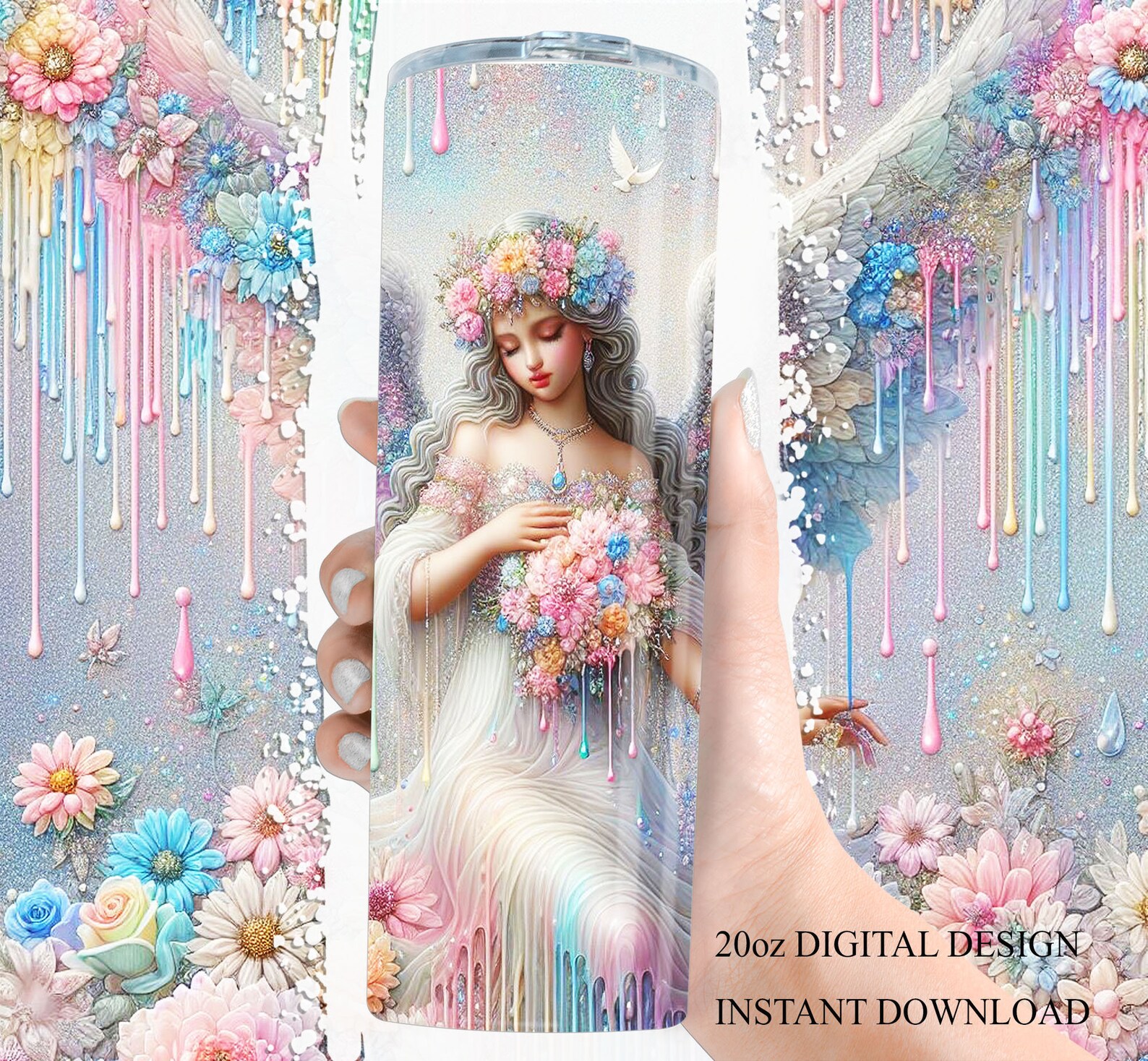 Glitter Angel 20oz Dripping Design, Glitter Digital Wrap for ...