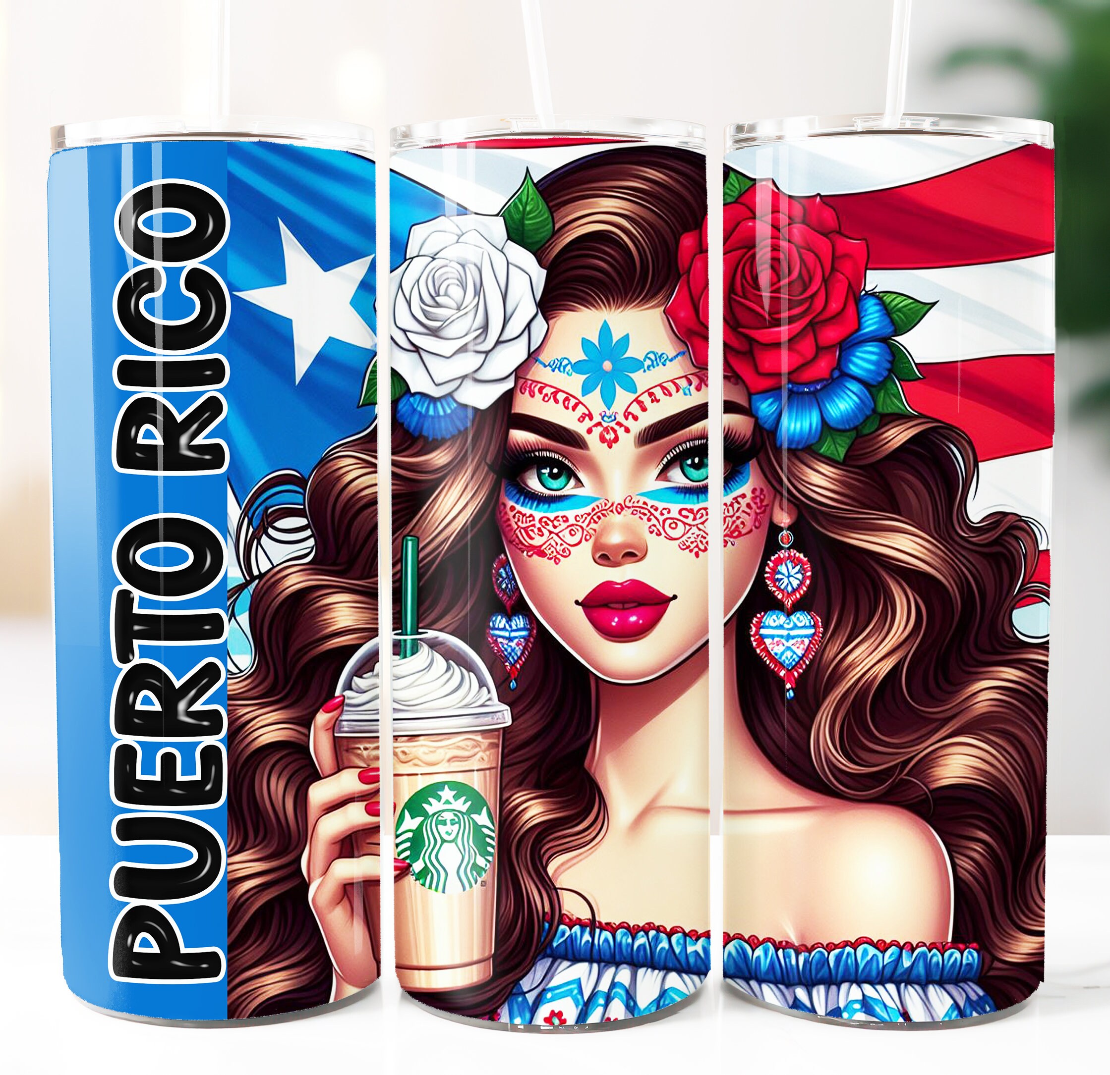 Cute Boricua Girl 20oz Digital Design, Puerto Rico Digital Wrap for ...
