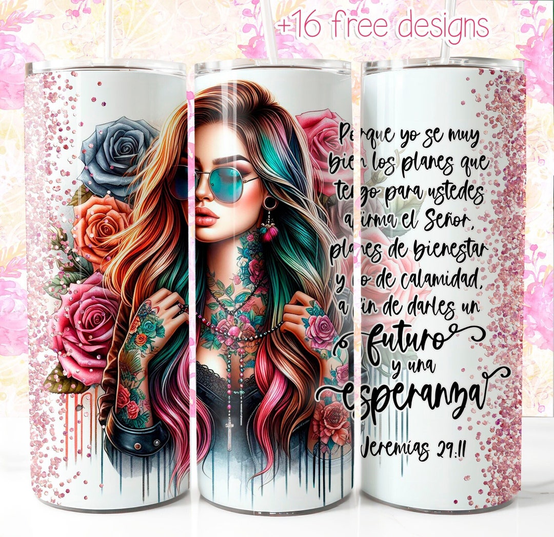Spanish Bible Glitter 20oz Wrap, 20oz Skinny Tumbler Sublimation Design ...