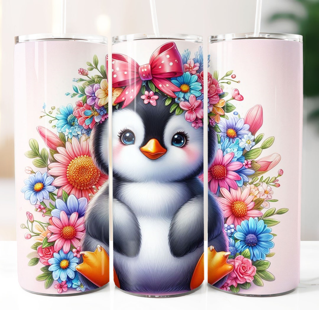 Penguin 20oz Sublimation Design, Penguin Floral Wrap Design, Penguin ...