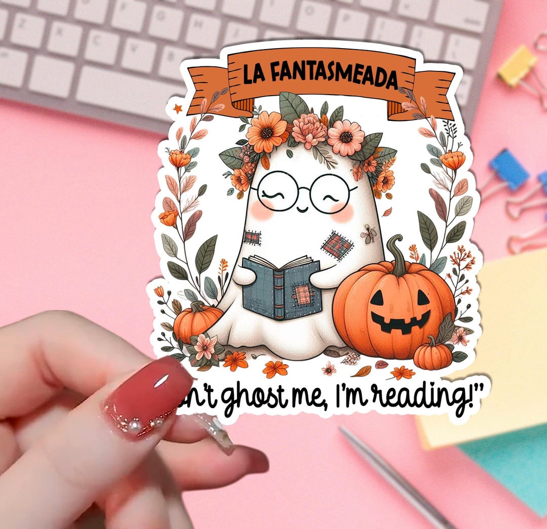 Kawaii Ghost Vinyl Sticker, Reading Book, Halloween Pumpkin Decor - Etsy
