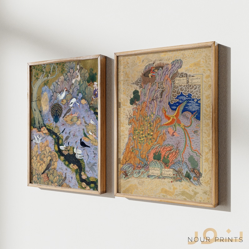 Antique Persian Bird Art Set of 2, Persian Miniature Painting Iranian ...