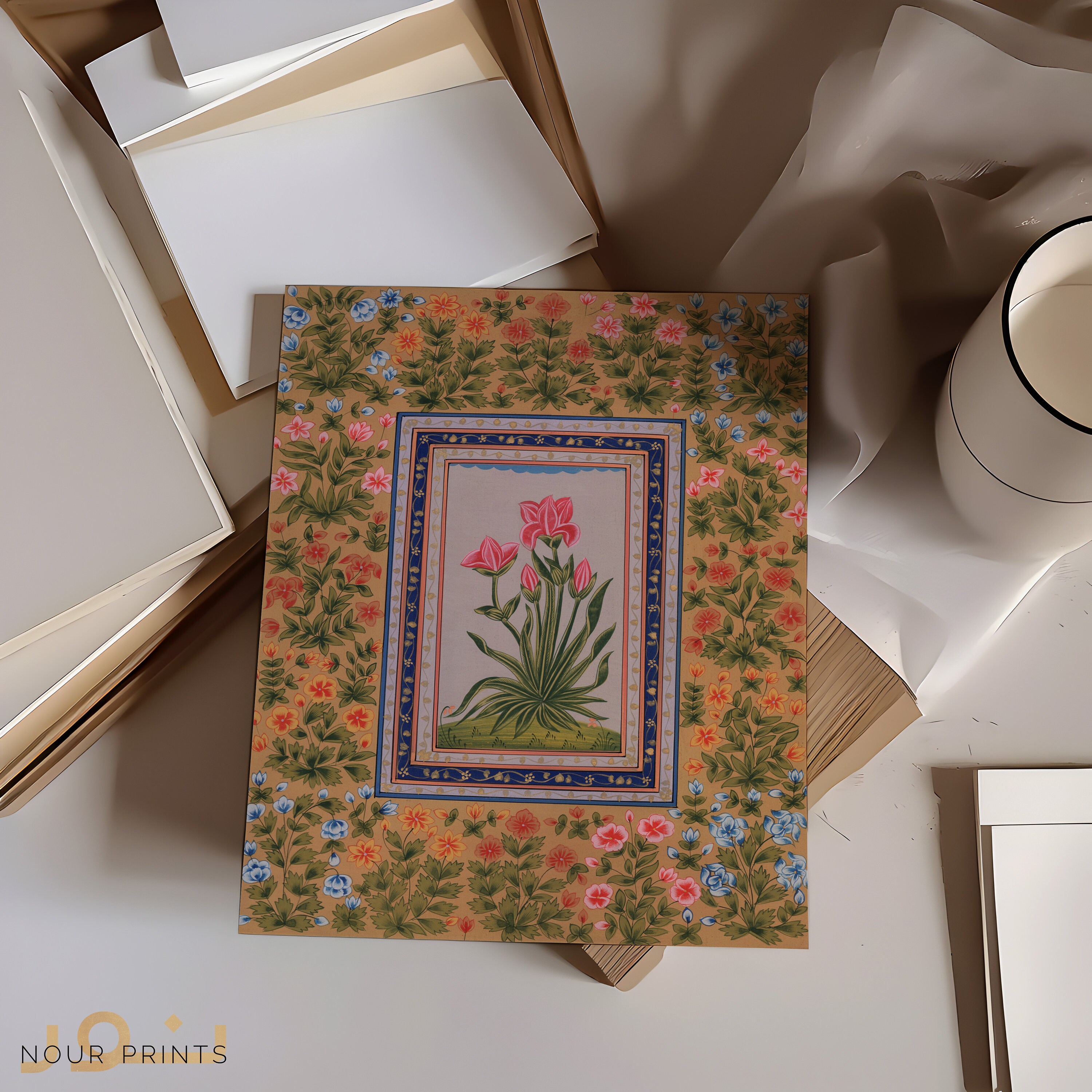 Antique Mughal Flower Art, Indian Floral Miniature Painting ...