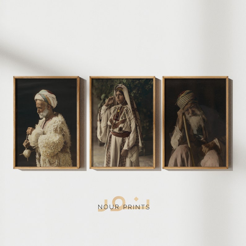 Vintage Palestinian Portrait Set of 3, Free Palestine Art, Arabic Man ...