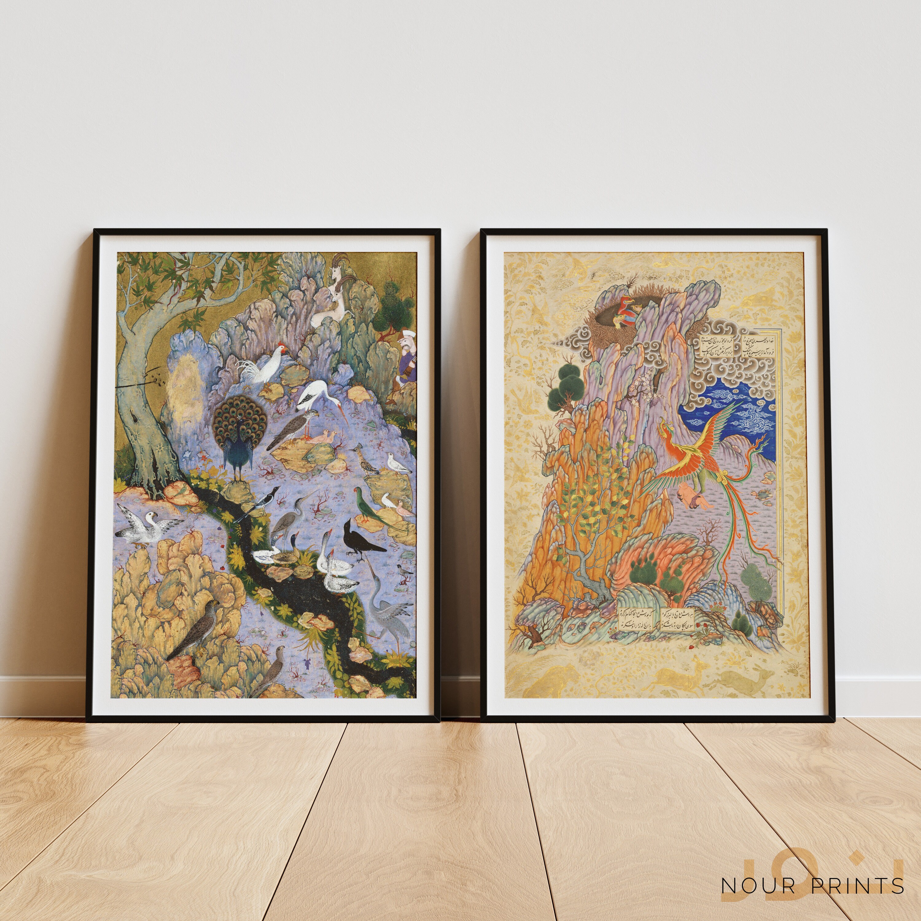 Persian Miniature Art Set of 2: Simurgh & Concourse of the Birds ...