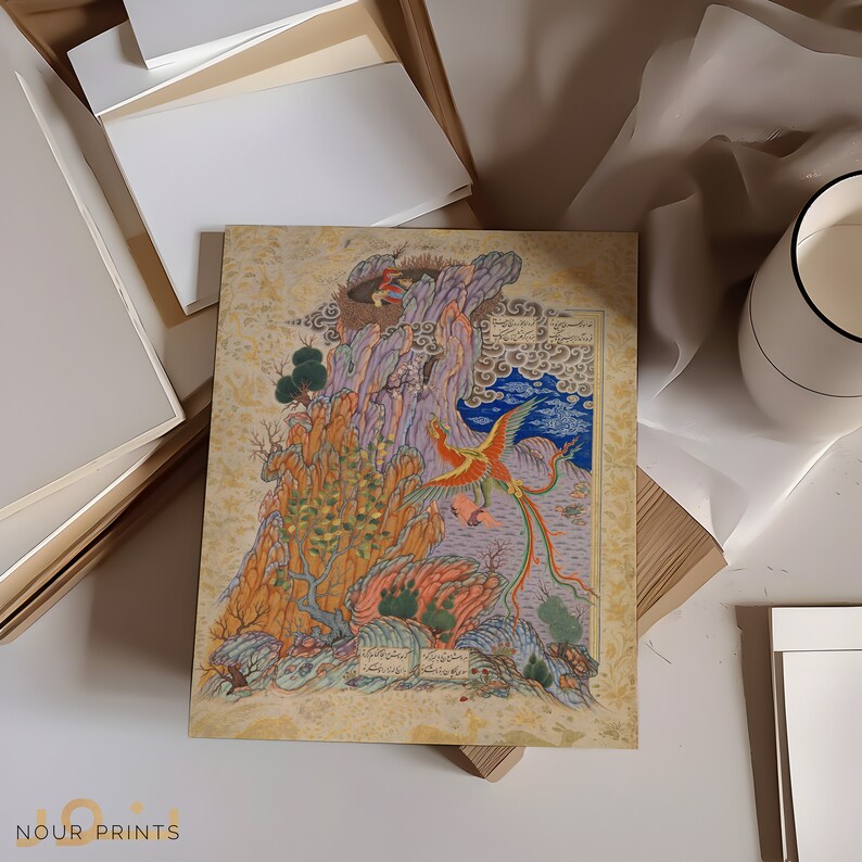 Persian Art Shahnameh Simurgh Printable, Zal Rescued by the Simurgh ...
