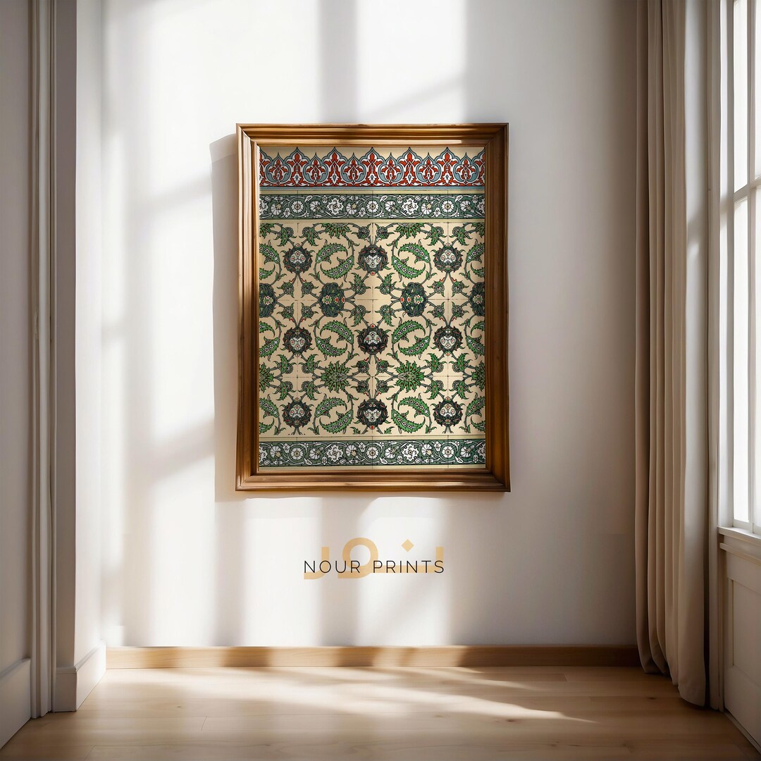 Islamic Geometric Tile Art, Modern Pattern Illustration, Green Islamic ...