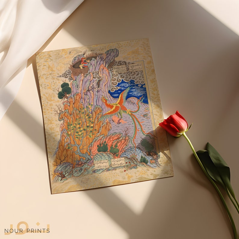 Persian Art Shahnameh Simurgh Printable, Zal Rescued by the Simurgh ...