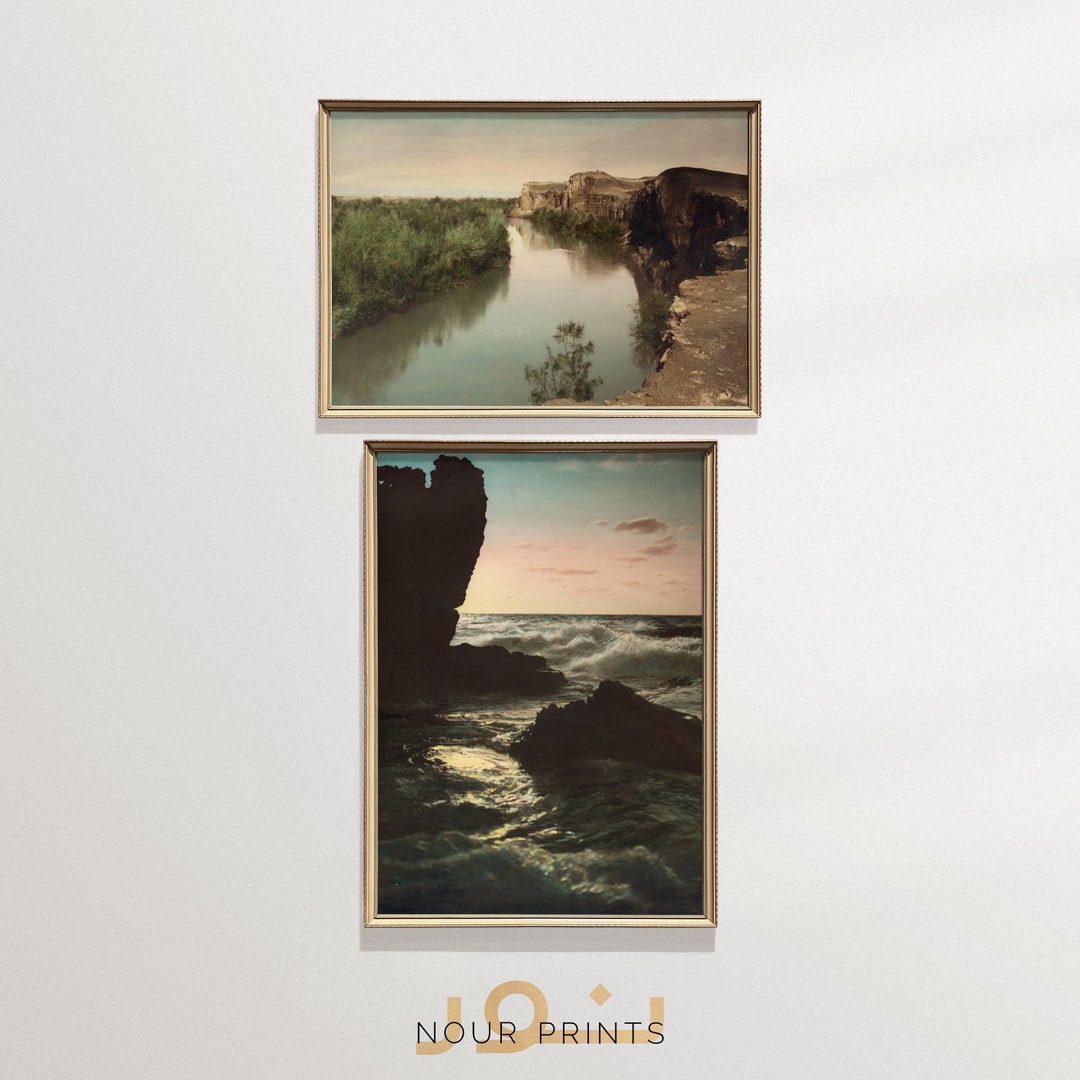 Palestine Landscape Diptych Wall Art, Jordan River Jaffa Coast Vintage ...