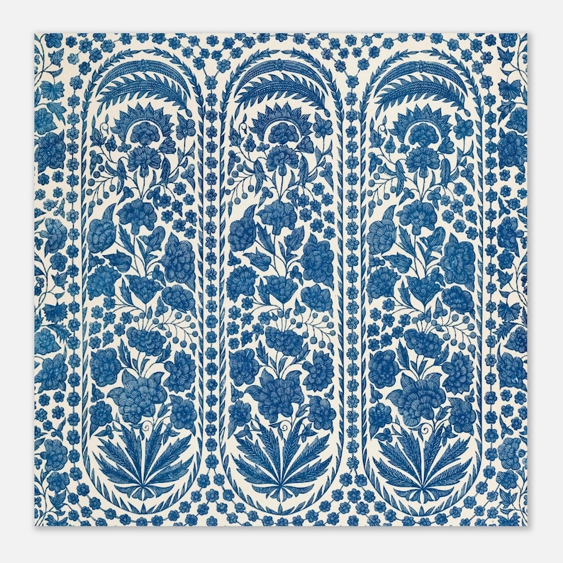 Textile Wall Art Blue Floral, Vintage Indian Tapestry Fine Art Poster ...