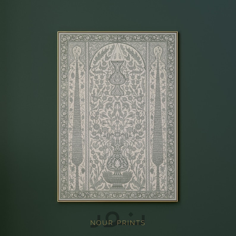 Sage Green Islamic Wall Art, Ottoman Mihrab Iznik Tile Print, Green ...