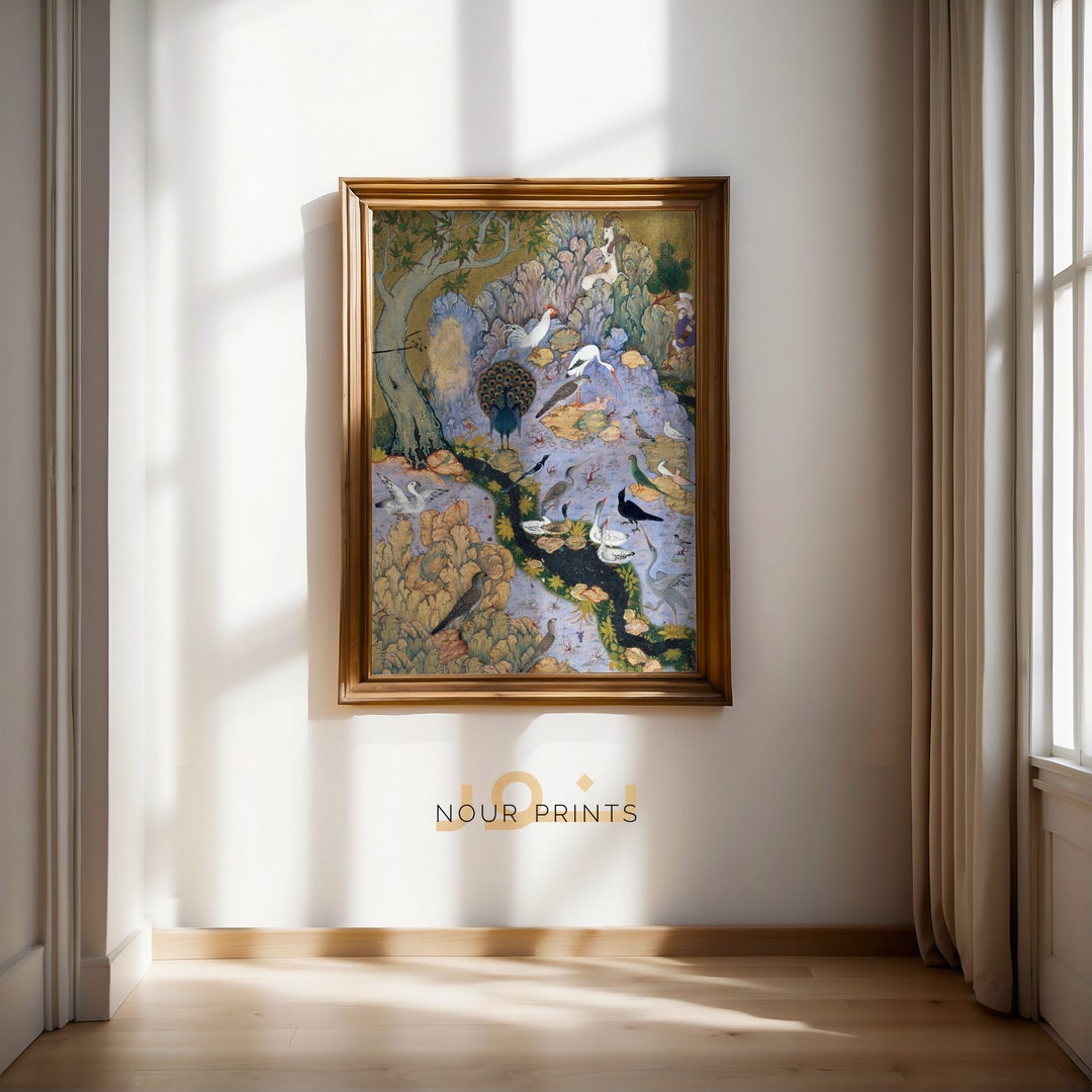 Antique Persian Bird Art, the Concourse of the Birds, Islamic Wall Art ...