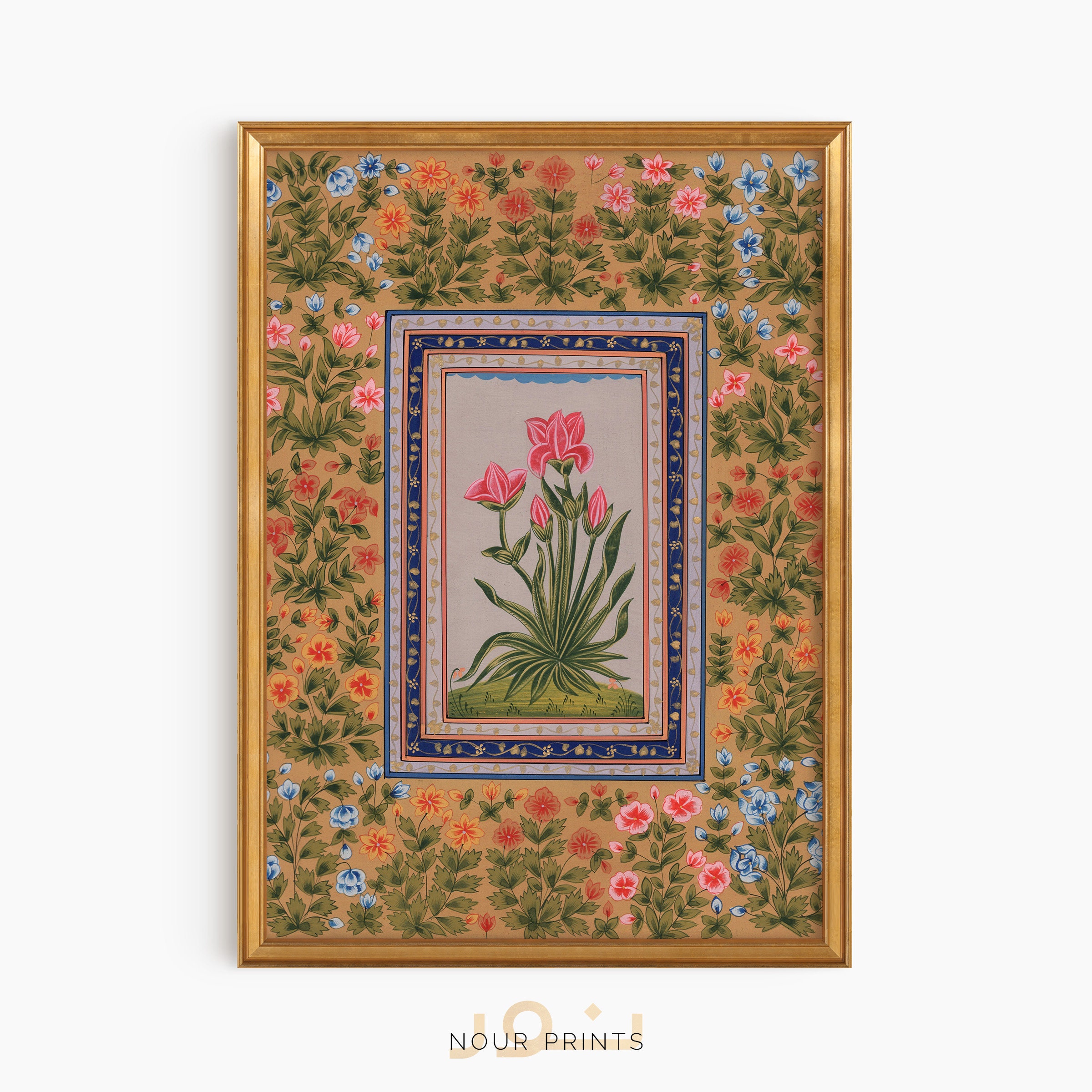 Antique Mughal Flower Art, Indian Floral Miniature Painting ...
