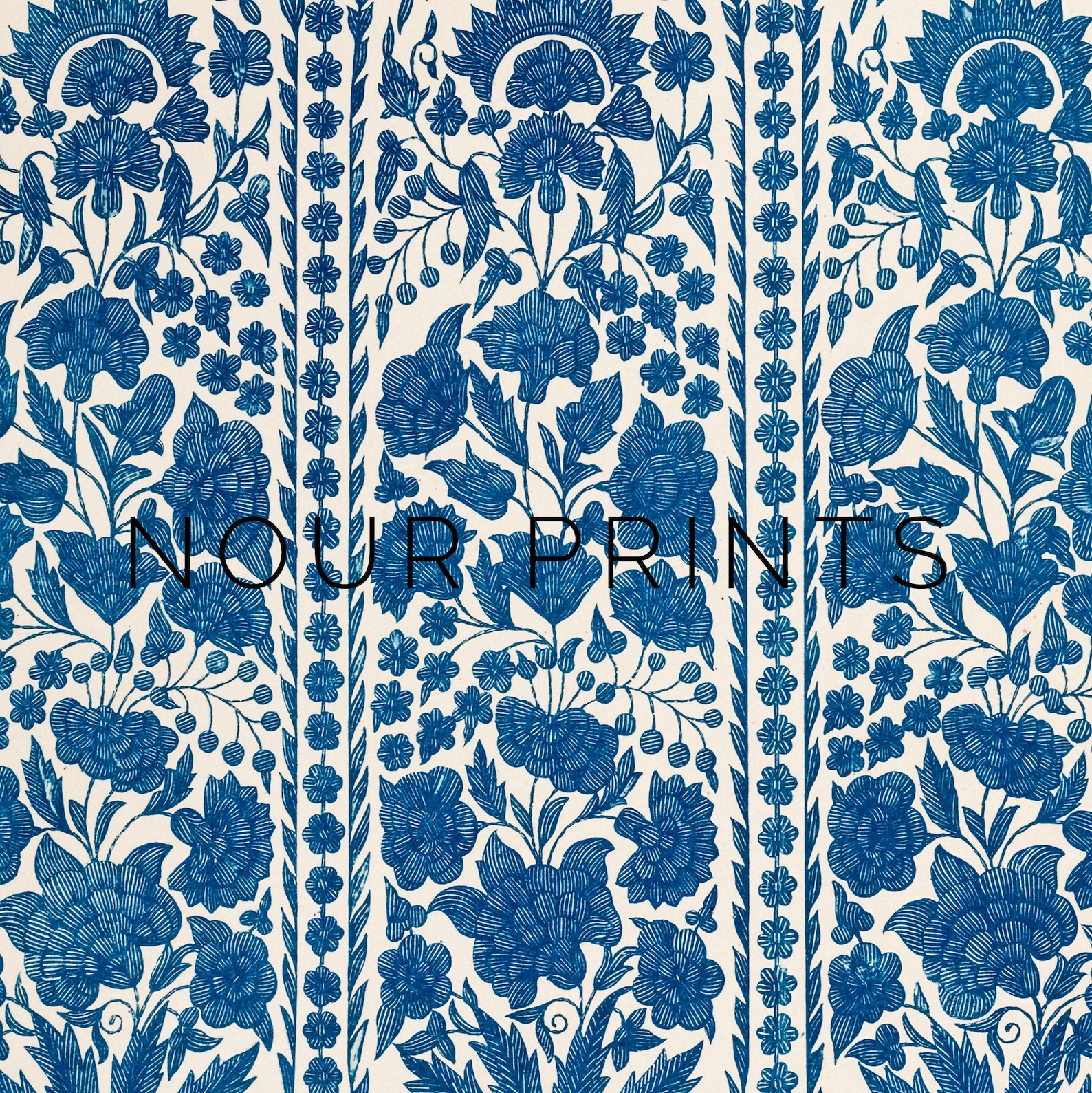 Textile Wall Art Blue Floral, Vintage Indian Tapestry Fine Art Poster ...