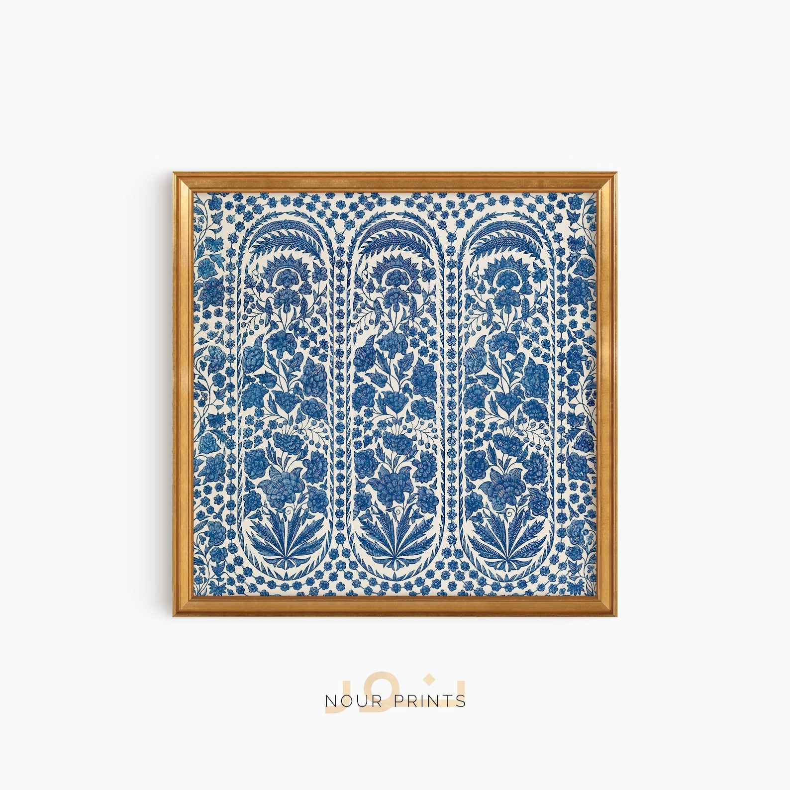 Textile Wall Art Blue Floral, Vintage Indian Tapestry Fine Art Poster ...