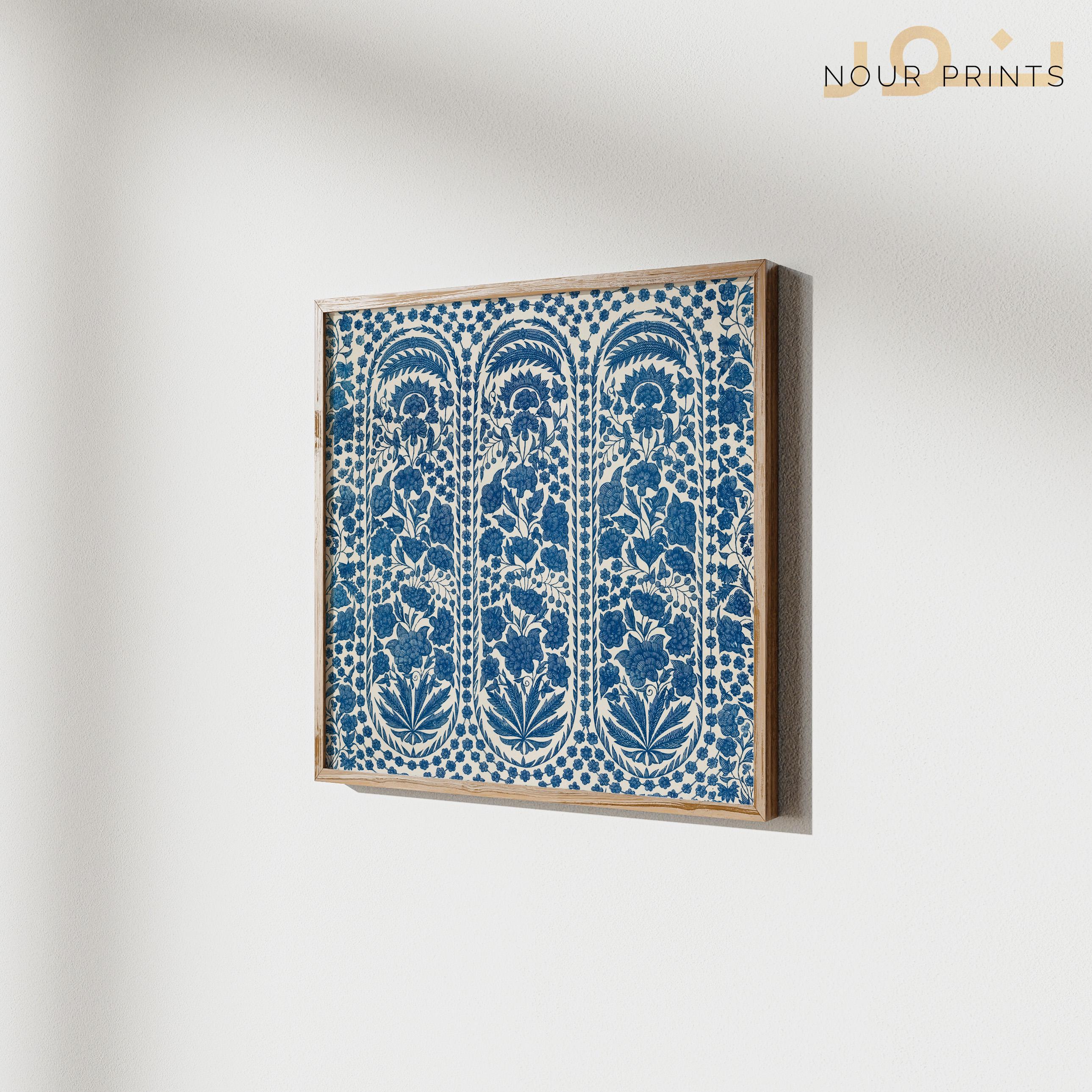 Textile Wall Art Blue Floral, Vintage Indian Tapestry Fine Art Poster ...