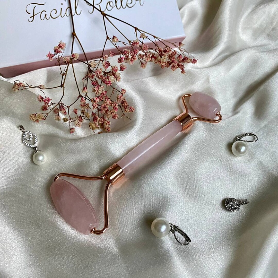 Rose Quartz Facial Roller, Natural Jade Roller, Crystal Roller, Gua Sha ...